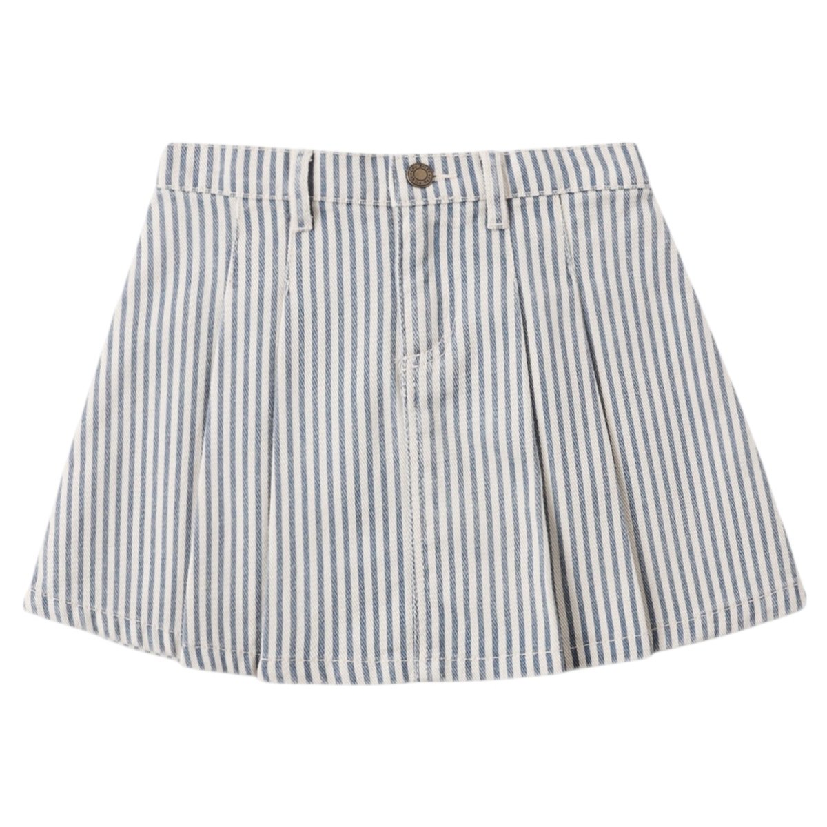 RAILROAD STRIPE PLEATED DENIM MINI SKIRT