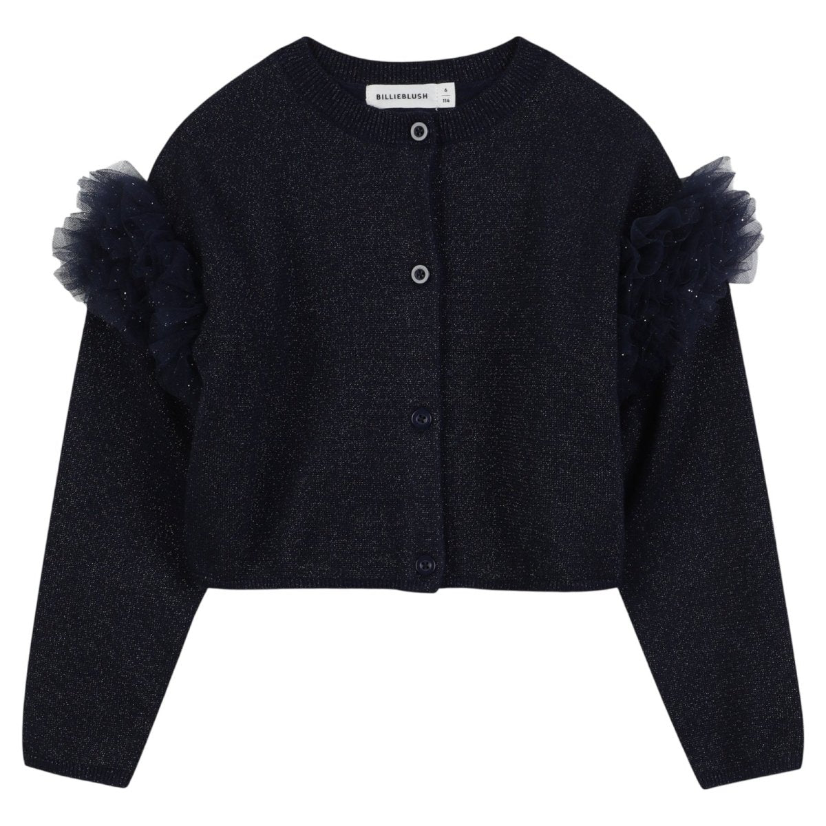 RUFFLE SHOULDER KNIT CARDIGAN