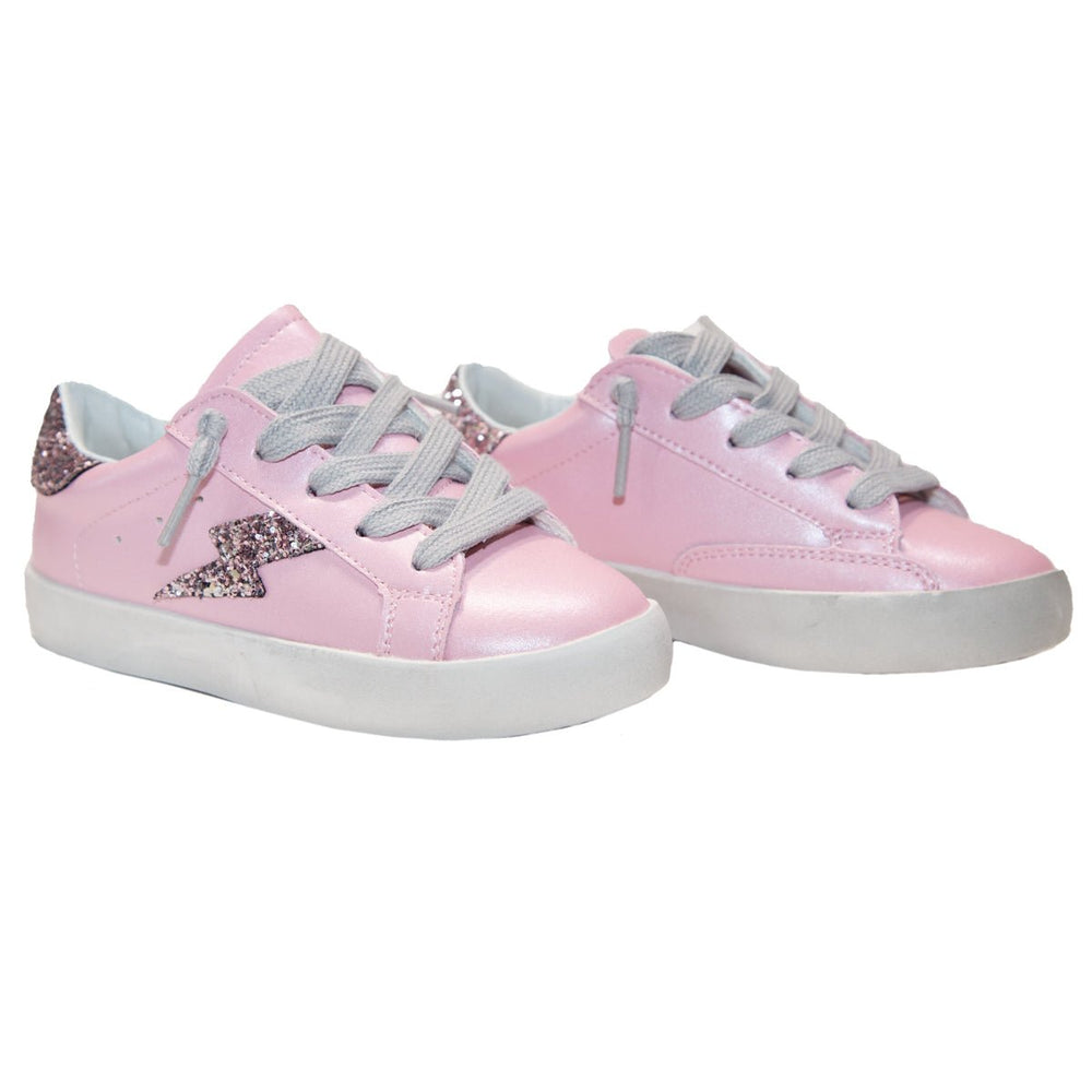 Girls Rose Glitter Lightning Bolt Sneakers | Mini Dreamers