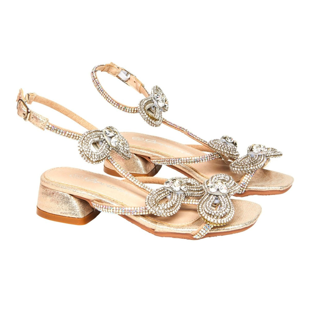 Iridescent Crystal Mini Heel Sandals with Bows | Mini Dreamers