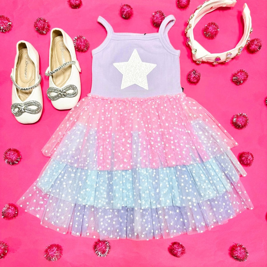 Girls' Star Layered Tutu Dress with Rainbow Tulle | Mini Dreamers